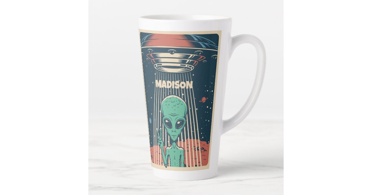 Custom Name UFO Alien Latte Mug | Zazzle