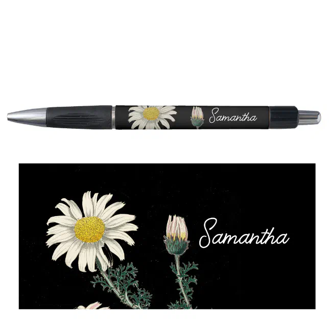Custom Name Vintage Daisy Illustration Script Text Pen | Zazzle