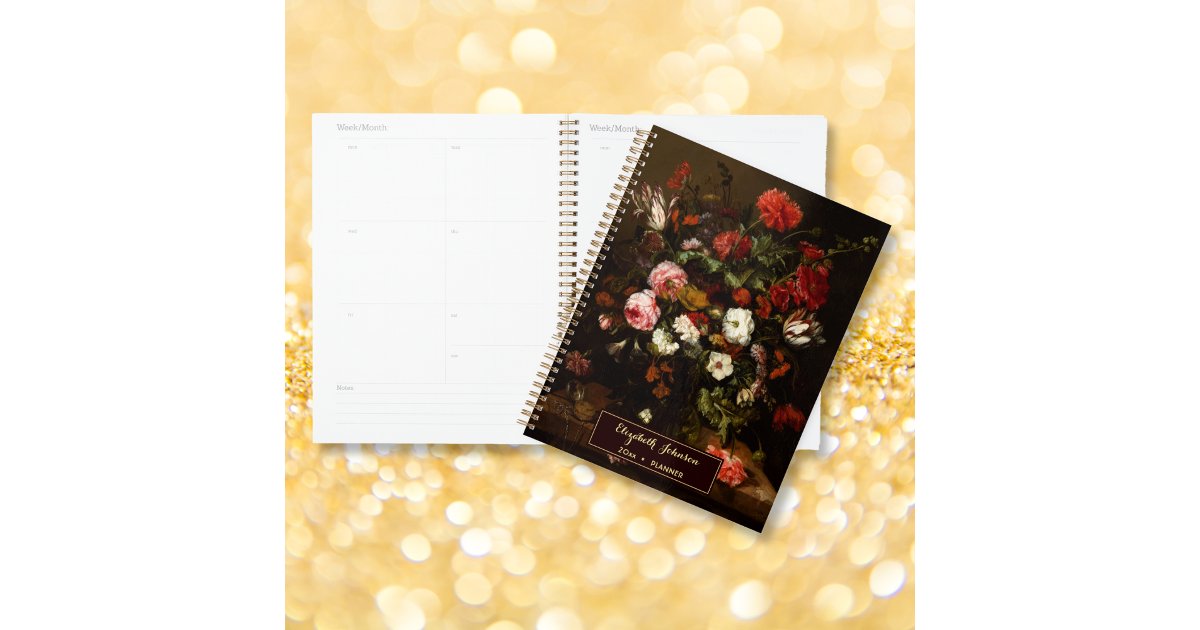 Custom Name Vintage Floral Art Gold Monogram 2025 Planner | Zazzle
