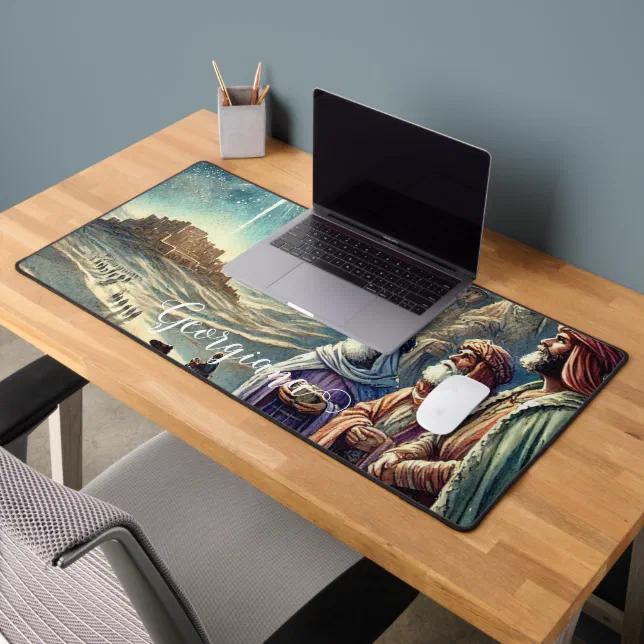 Custom Name Vintage Watercolor Three Wise Men Desk Mat | Zazzle