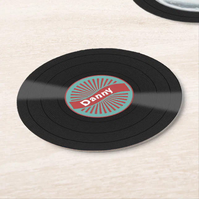 Custom name vinyl record round paper coaster | Zazzle