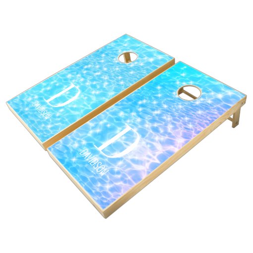 Custom name water ripples water textures modern cornhole set | Zazzle