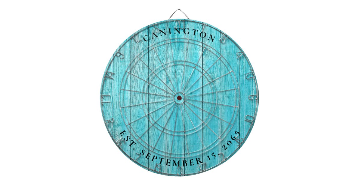 Custom Name & Wedding Date Turquoise Dart Board | Zazzle