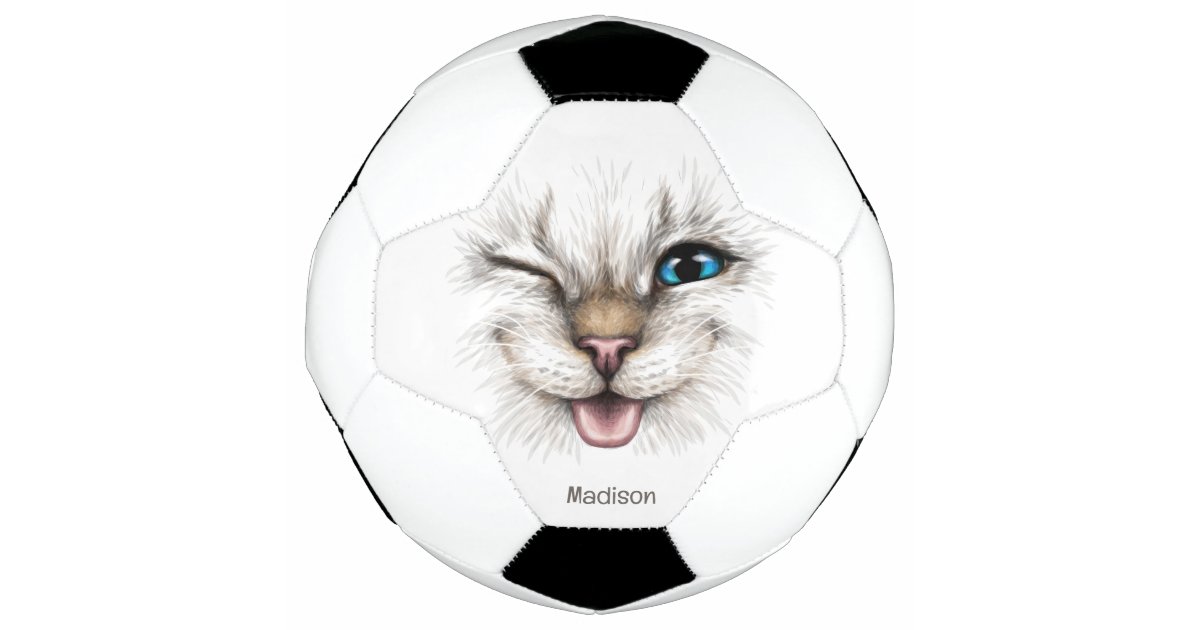Custom Name Winking Cat Soccer Ball | Zazzle