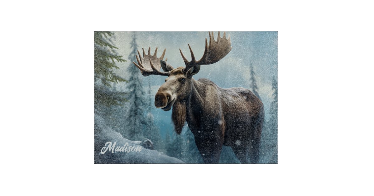 Custom Name Winter Moose Cutting Board | Zazzle