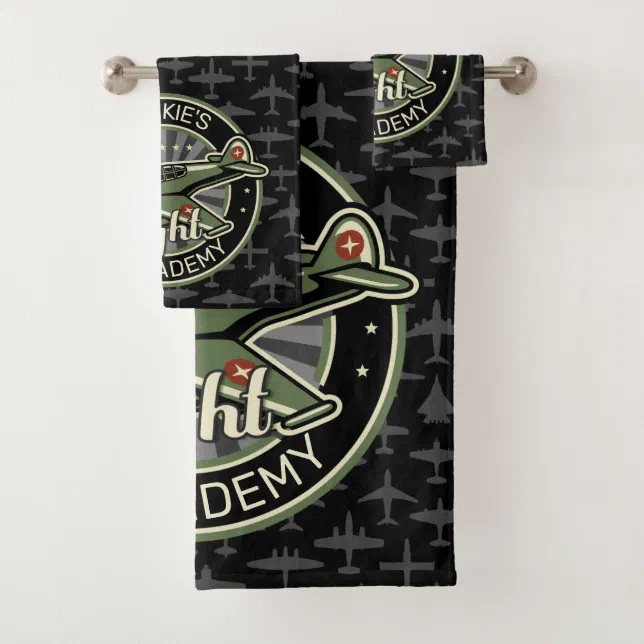 Custom NAME WWII Military Fighter War Plane Retro Bath Towel Set | Zazzle