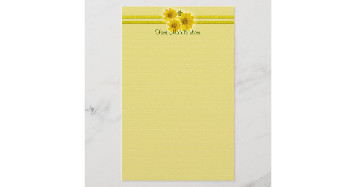 Custom Name Yellow Wildflowers Header Border Stationery | Zazzle