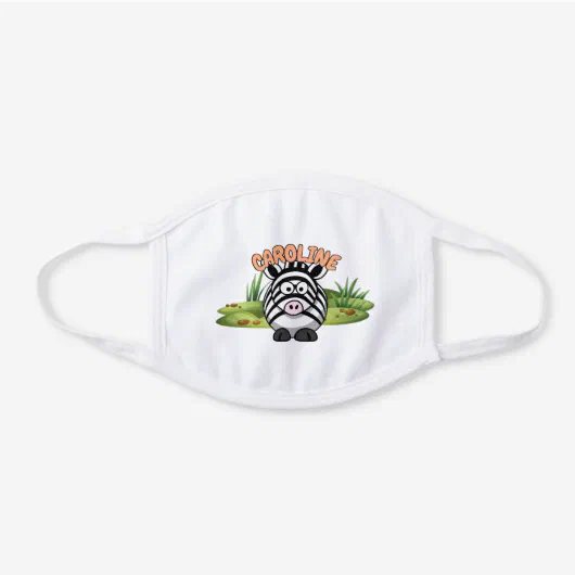 Custom Name Zebra Zoo Modern Cartoon Animal White Cotton Face Mask | Zazzle