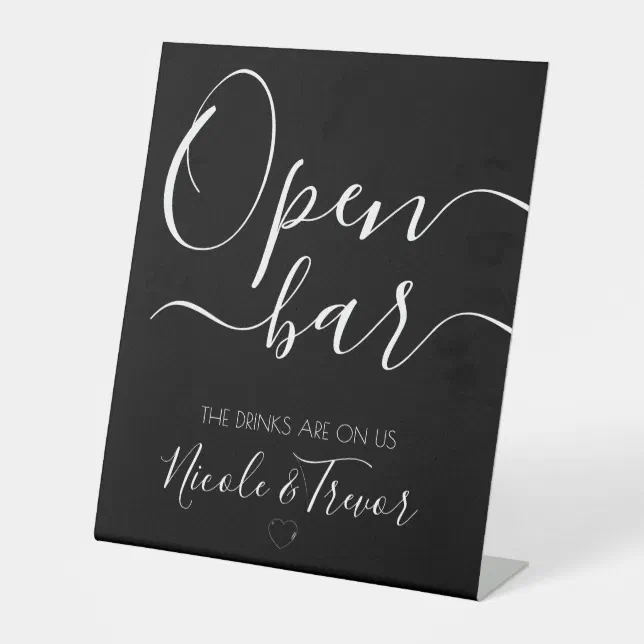 Custom Names Black Calligraphy Open Bar Pedestal Sign | Zazzle