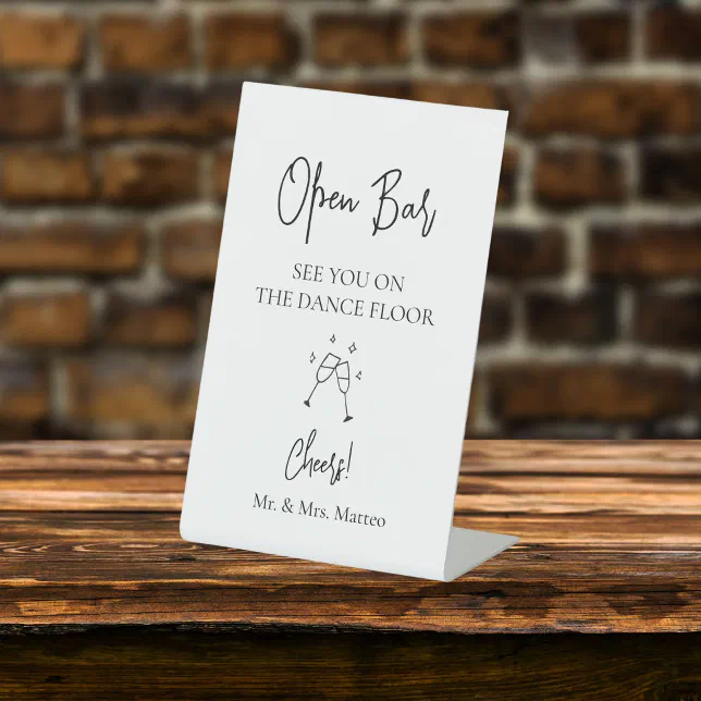 Custom Names Open Bar Dance Floor Wedding Sign | Zazzle
