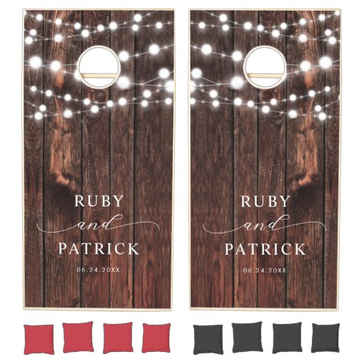 Custom Names Rustic Elegant Barn Wedding Cornhole Set | Zazzle