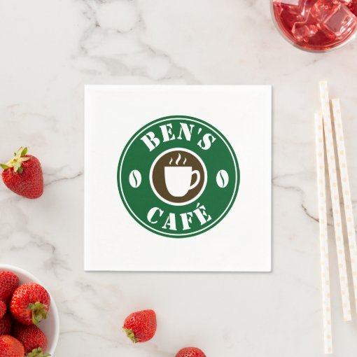 Custom napkins with coffee cup and beans logo | Zazzle
