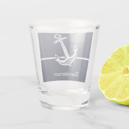 Custom Nautical Anchor Ocean Navy Blue Shot Glass | Zazzle