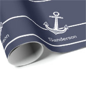 Custom Nautical Anchor Ocean Navy Blue Wrapping Paper | Zazzle