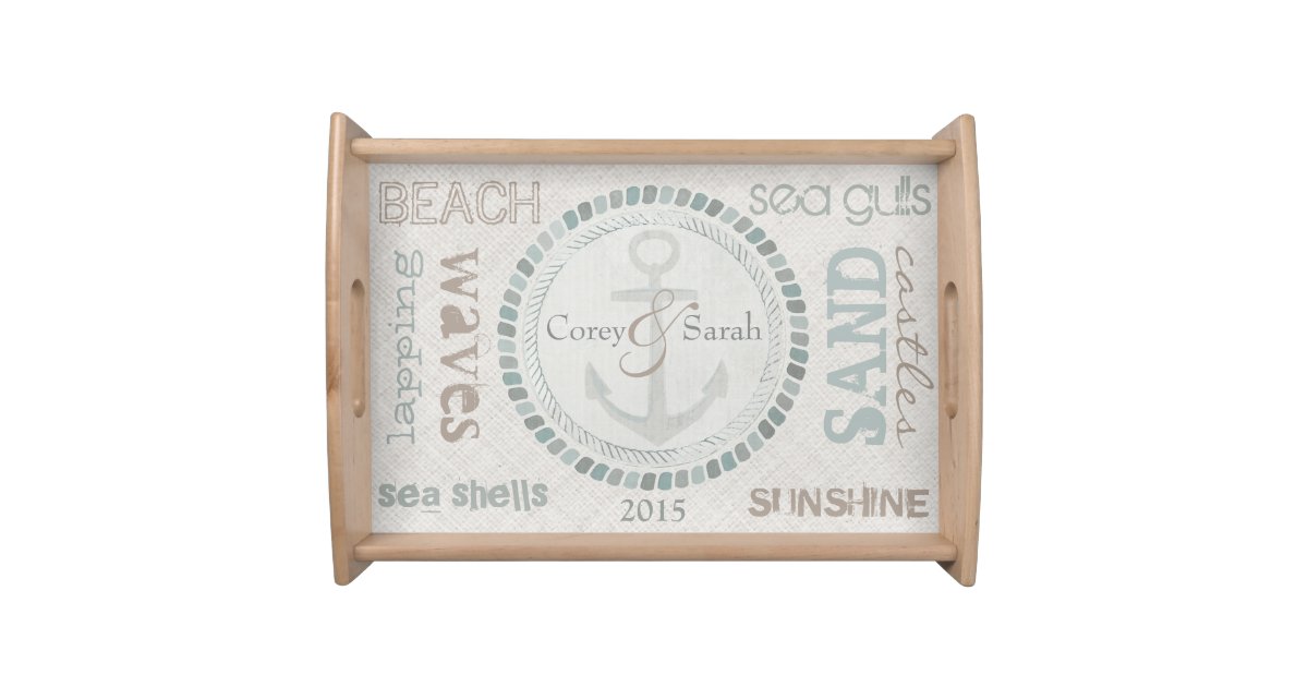 Custom Nautical Beach Rustic Serving Tray | Zazzle