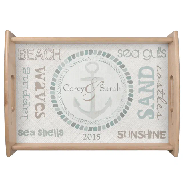 Custom Nautical Beach Rustic Serving Tray | Zazzle
