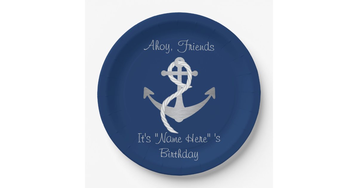 Custom Nautical Blue & Silver Birthday Plates | Zazzle