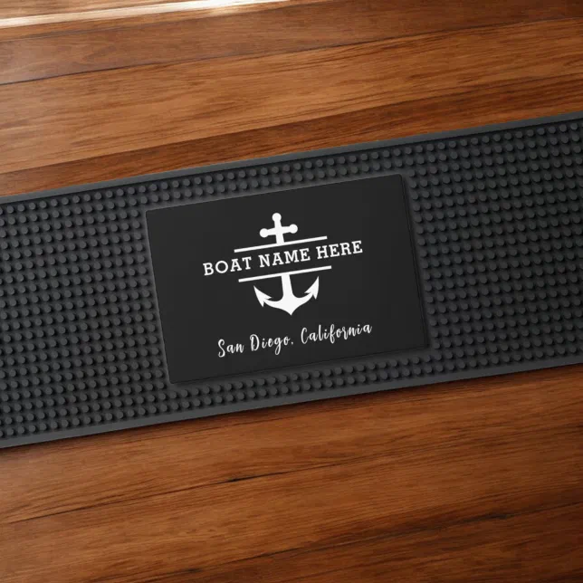 Custom Nautical Boat Name Welcome Aboard Anchor Bar Mat | Zazzle