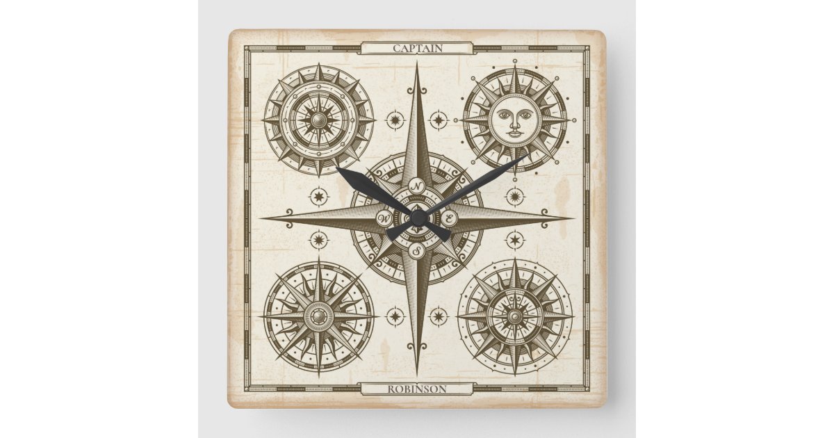 Custom Nautical Compass Square Wall Clock | Zazzle