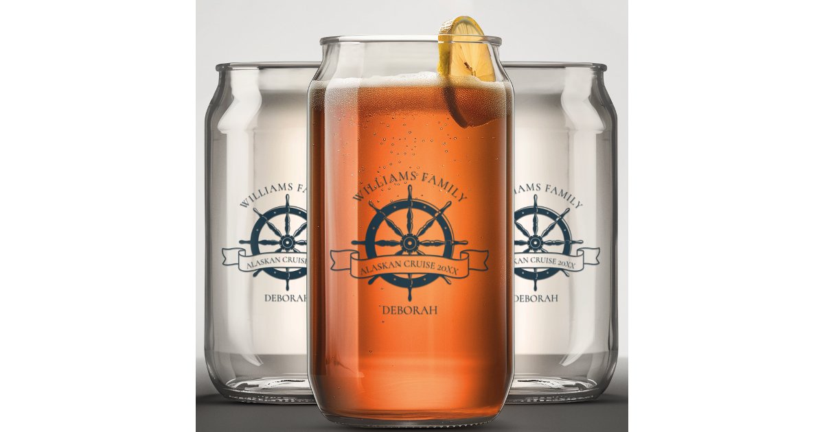Custom Nautical Cruise Ship Wheel Boat Captain Can Glass | Zazzle