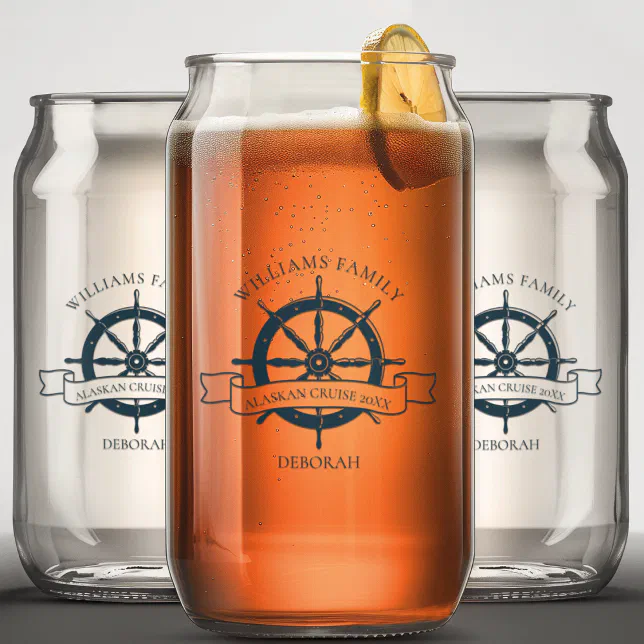 Custom Nautical Cruise Ship Wheel Boat Captain Can Glass | Zazzle