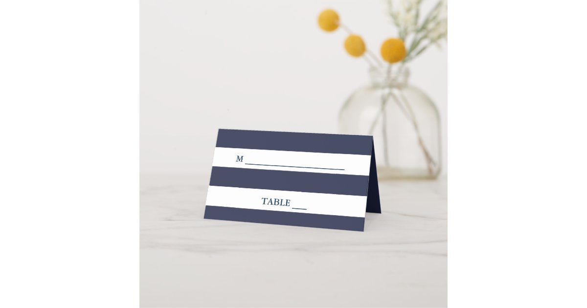 Custom nautical navy stripes wedding place cards | Zazzle