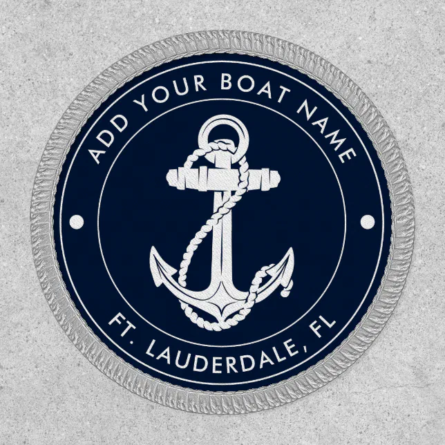 Custom Nautical Ocean Navy Blue Anchor Boat Name Patch | Zazzle