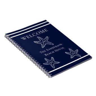 Custom Nautical White Navy Blue Starfish Beach Notebook | Zazzle