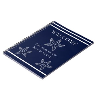Custom Nautical White Navy Blue Starfish Beach Notebook | Zazzle