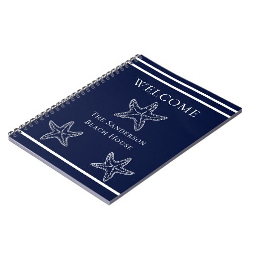 Custom Nautical White Navy Blue Starfish Beach Notebook | Zazzle