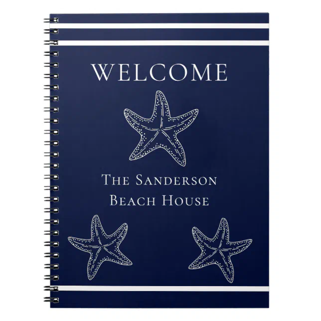 Custom Nautical White Navy Blue Starfish Beach Notebook | Zazzle