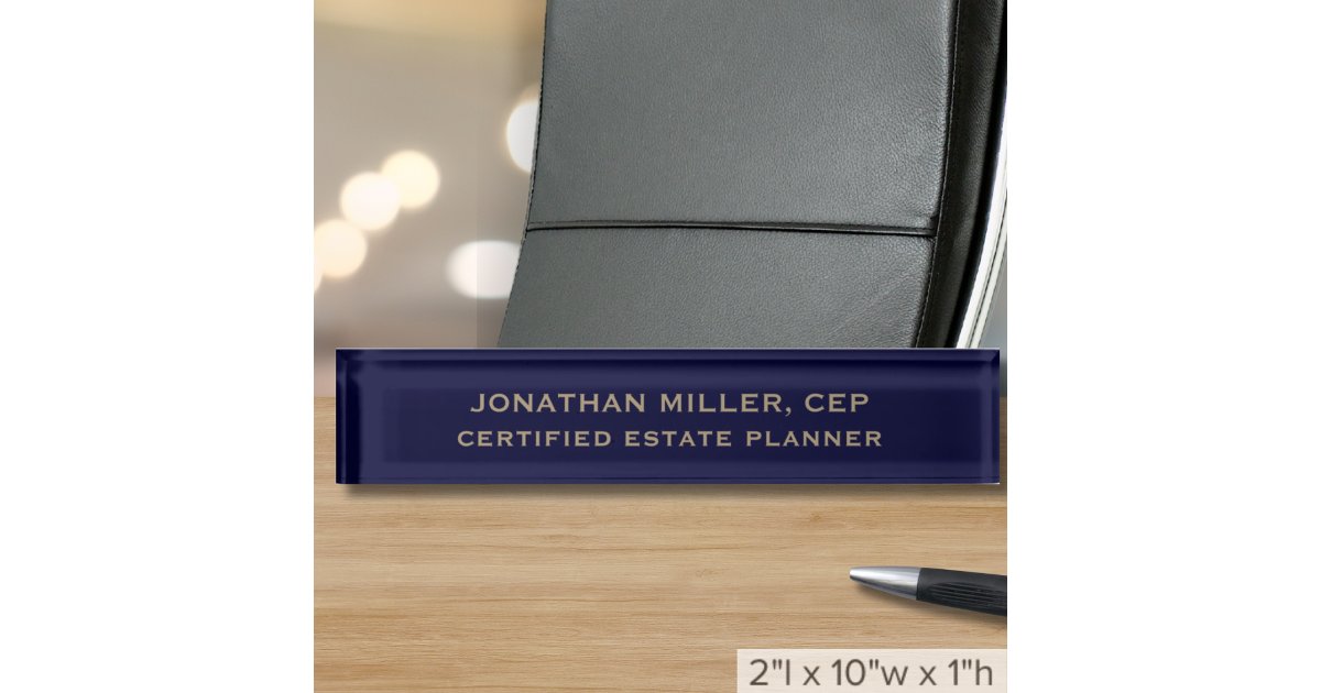 Custom Navy Blue and Gold Desk Name Plate | Zazzle