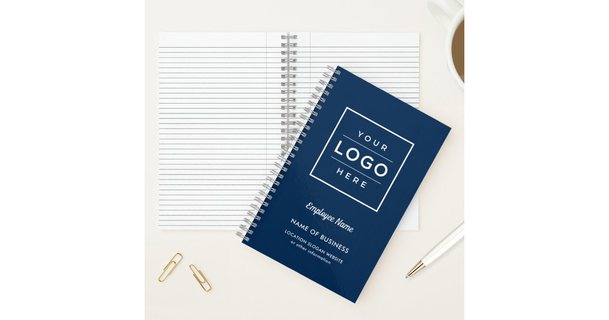 Custom Navy Blue Business Logo and Employee Name Notebook | Zazzle
