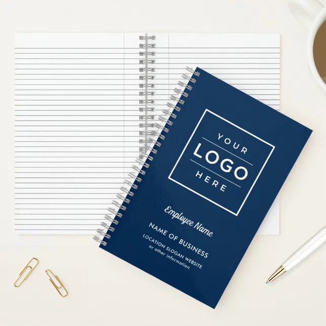 Custom Navy Blue Business Logo and Employee Name Notebook | Zazzle