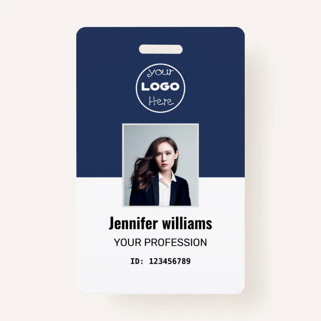 Custom Navy Blue Employee Photo ID Badge | Zazzle