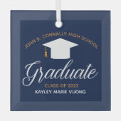 Custom Navy Blue Graduation High School Keepsake Glass Ornament | Zazzle