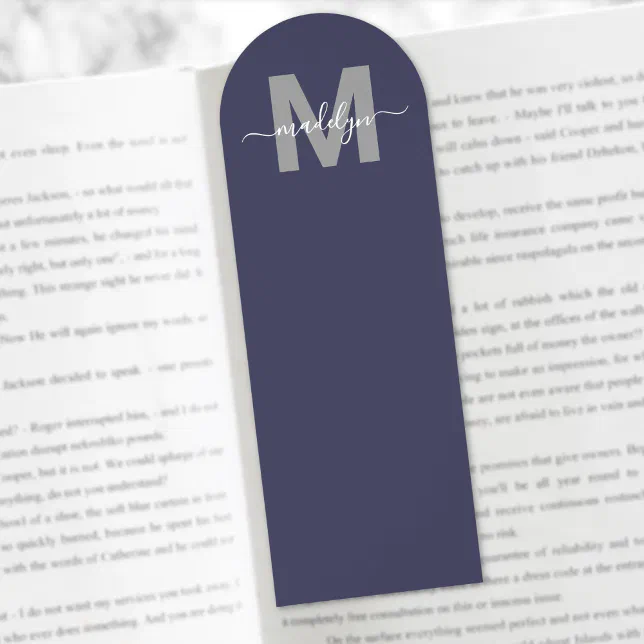 Custom Navy Blue Monogram Name Bookmarks | Zazzle