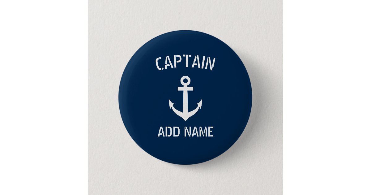 Custom navy blue nautical anchor boat captain button | Zazzle