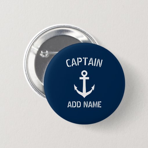 Custom navy blue nautical anchor boat captain button | Zazzle