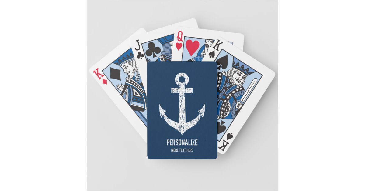 Custom navy blue nautical anchor playing cards | Zazzle.com