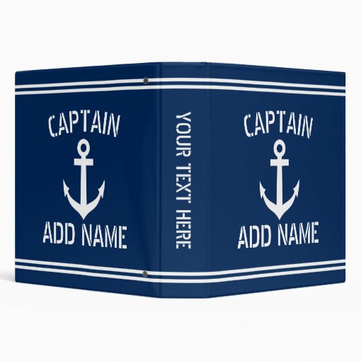 Custom navy blue nautical ship anchor boat captain 3 ring binder | Zazzle