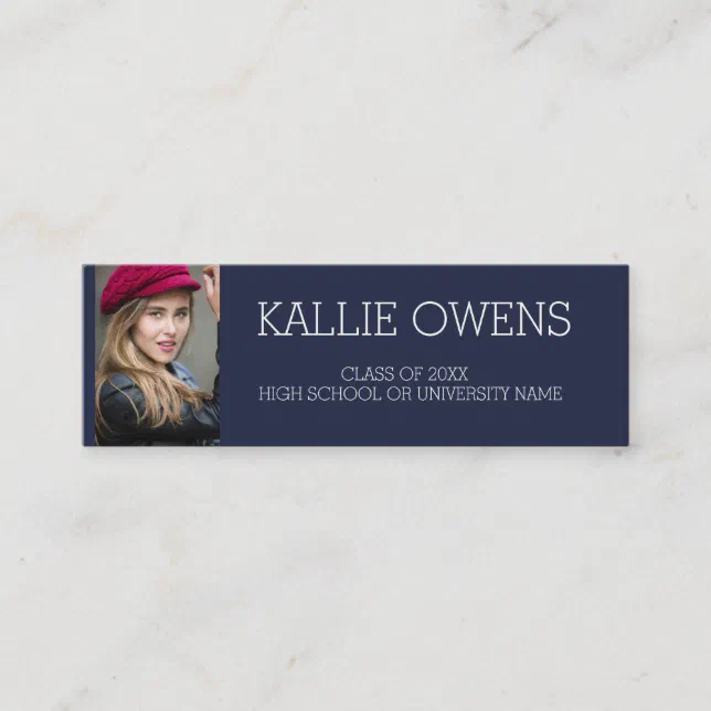 Custom Navy Blue Photo Graduation Insert Name Card | Zazzle