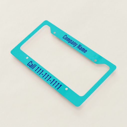Custom Navy Blue Text on Dark Turquoise Company Ad License Plate Frame ...