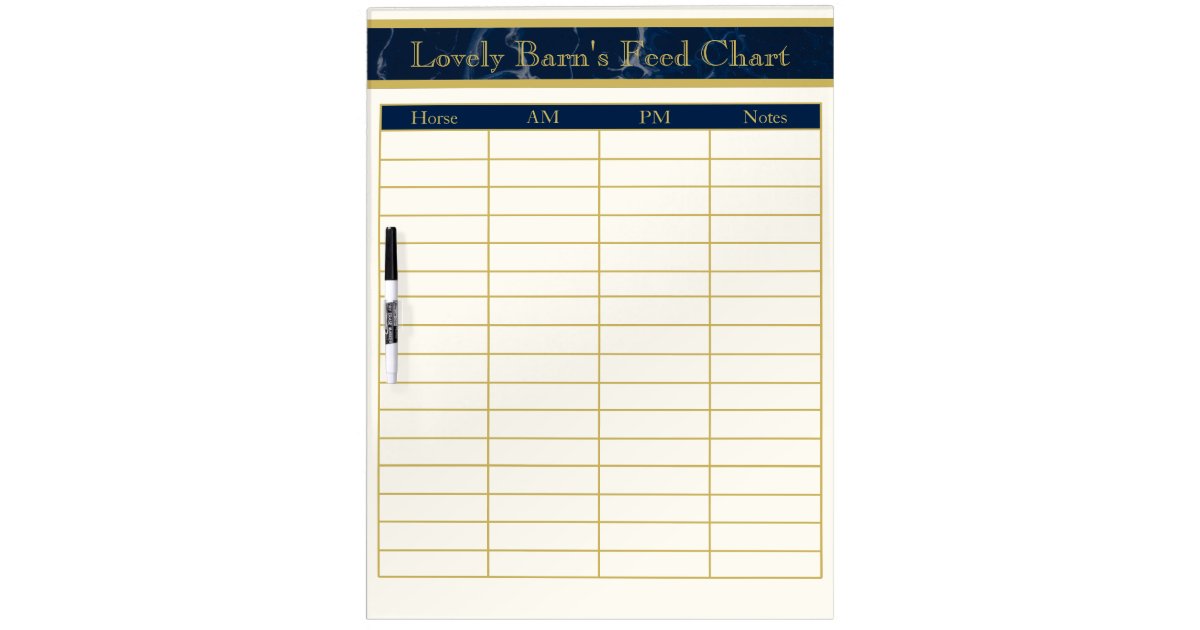 Custom Navy Marble + Gold Horse Barn Feed Chart Dr Dry Erase Board | Zazzle