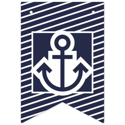 Custom Navy Striped Preppy Anchor Bunting Bunting Flags | Zazzle