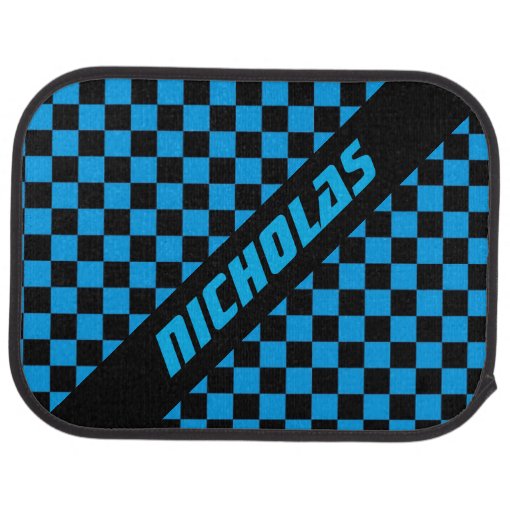 Custom Neon Blue Checkered Pattern Car Floor Mat | Zazzle