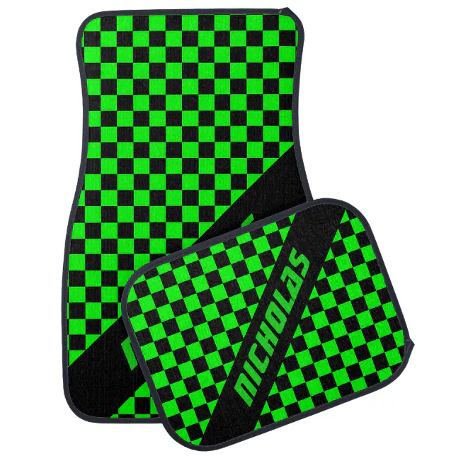 Custom Neon Green Checkered Pattern Car Floor Mat | Zazzle