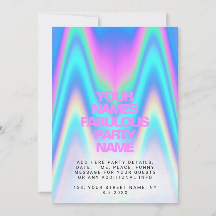Custom Neon Holographic Iridescent Y2K Party Invitation | Zazzle