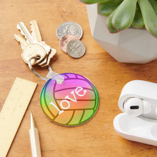 Custom Neon Rainbow Volleyball Keychain | Zazzle