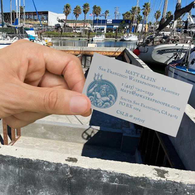 Custom Neptune's Trident Logo/QR Code/URL Masonry Business Card | Zazzle